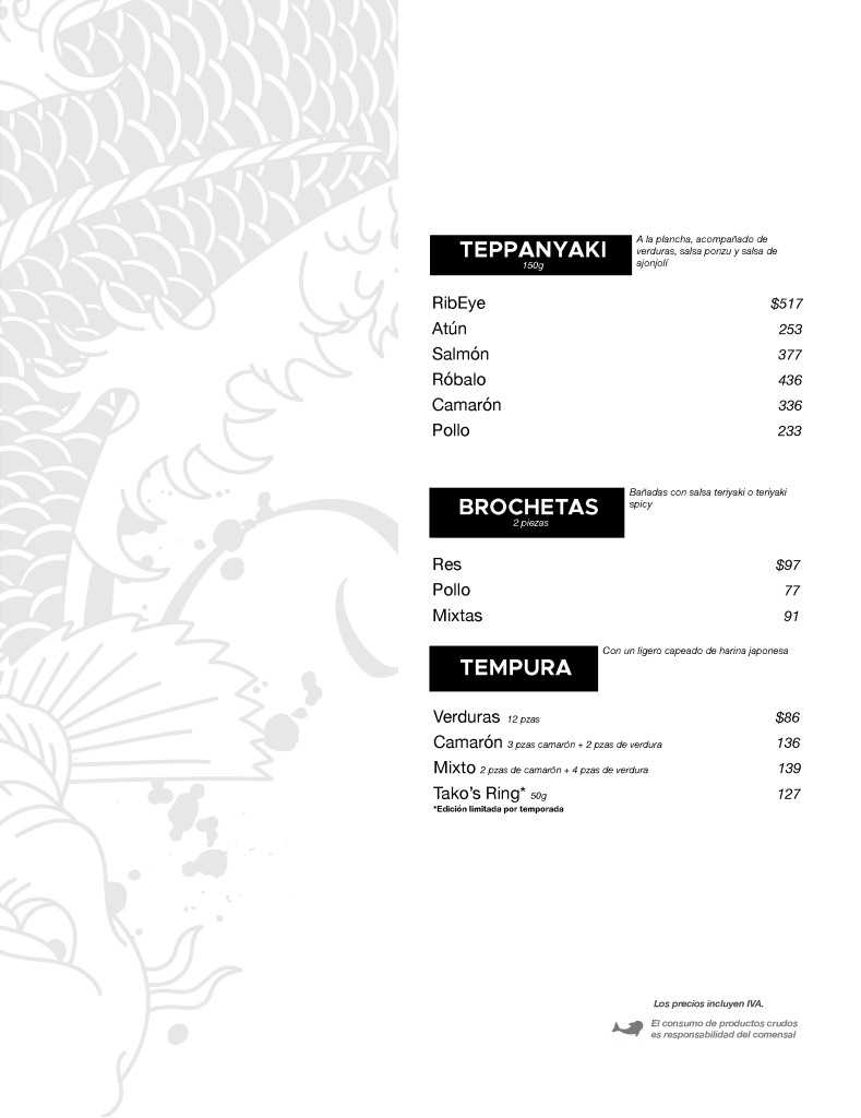 TEBORI - Menú